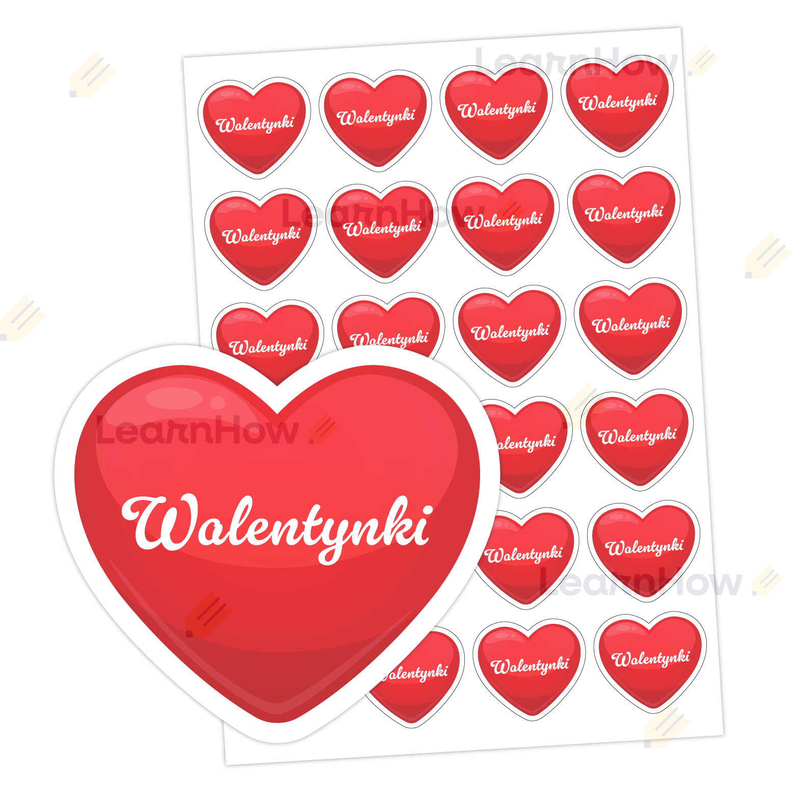 NAKLEJKI WALENTYNKOWE - WALENTYNKI - SERCE (24 szt.) LearnHow